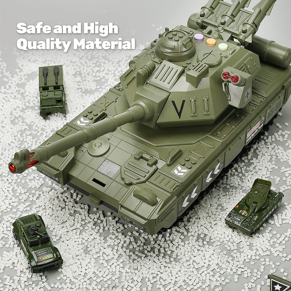 CUTE STONE Military Vehicles Set, Battle Tank Toy with Light and Sound, Rotating Turret and Missile, 4 Pack Die-cast Army Cars, Great Military Toy Tank Toy for Boy Kids