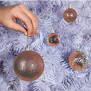 PREXTEX Champagne Christmas Ball Ornaments (36 pcs) - Shatterproof Xmas Tree Decorations with Hanging Loop in 6 Styles and 3 Sizes