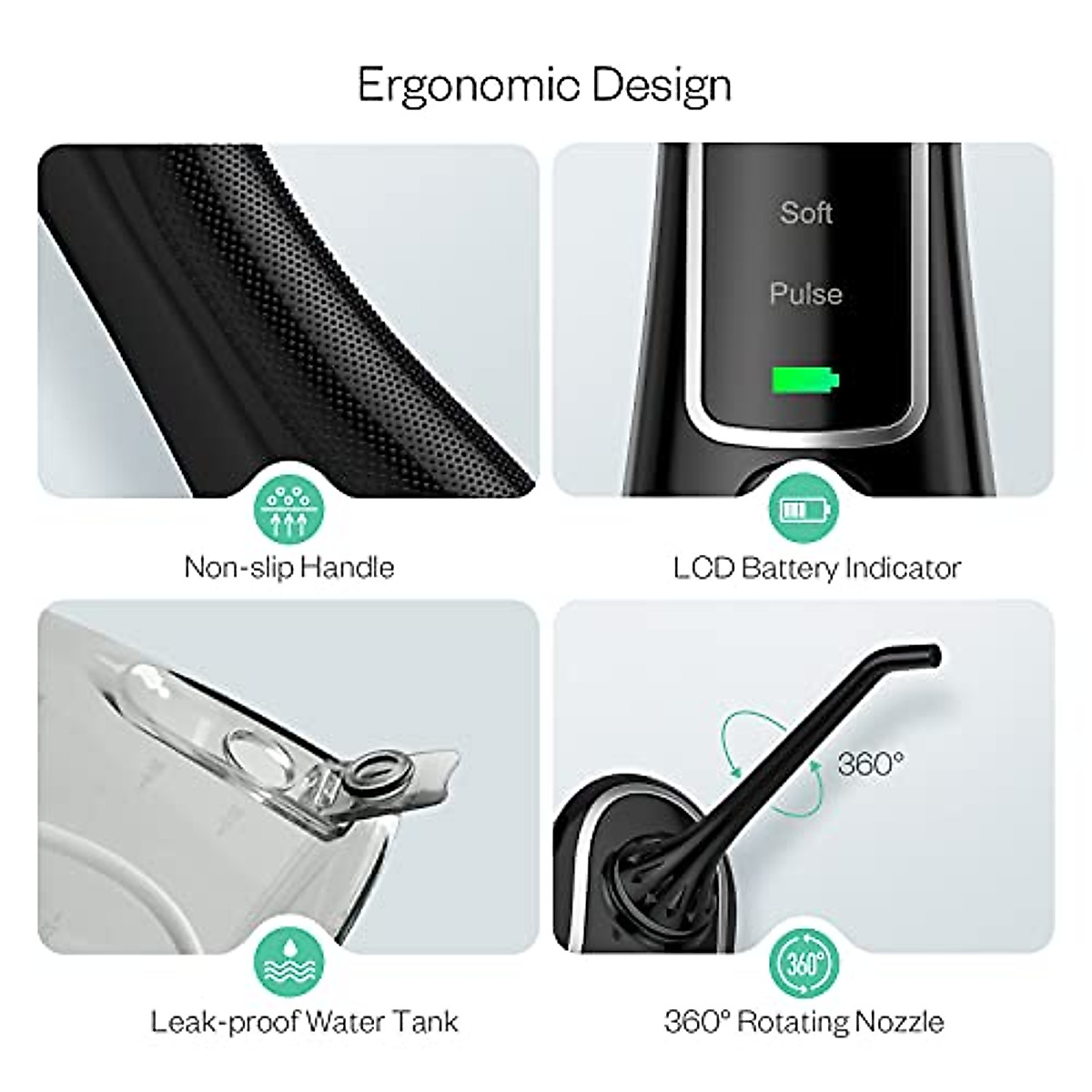 Water Dental Flosser for Teeth, 300ML Water Tank,Portable and Rechargeable Dental Oral Irrigator IPX7 Waterproof Powerful Battery Life Water Teeth Cleaner Picks (Black)