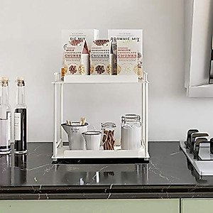FLE Bathroom Organizer Countertop,2 Tier Bathroom Counter Organizer Kitchen Spice Rack Cosmetic Organizer,Countertop Storage Shelf for Bathroom, Kitchen, Living Room, Bedroom, Dressing Table,White