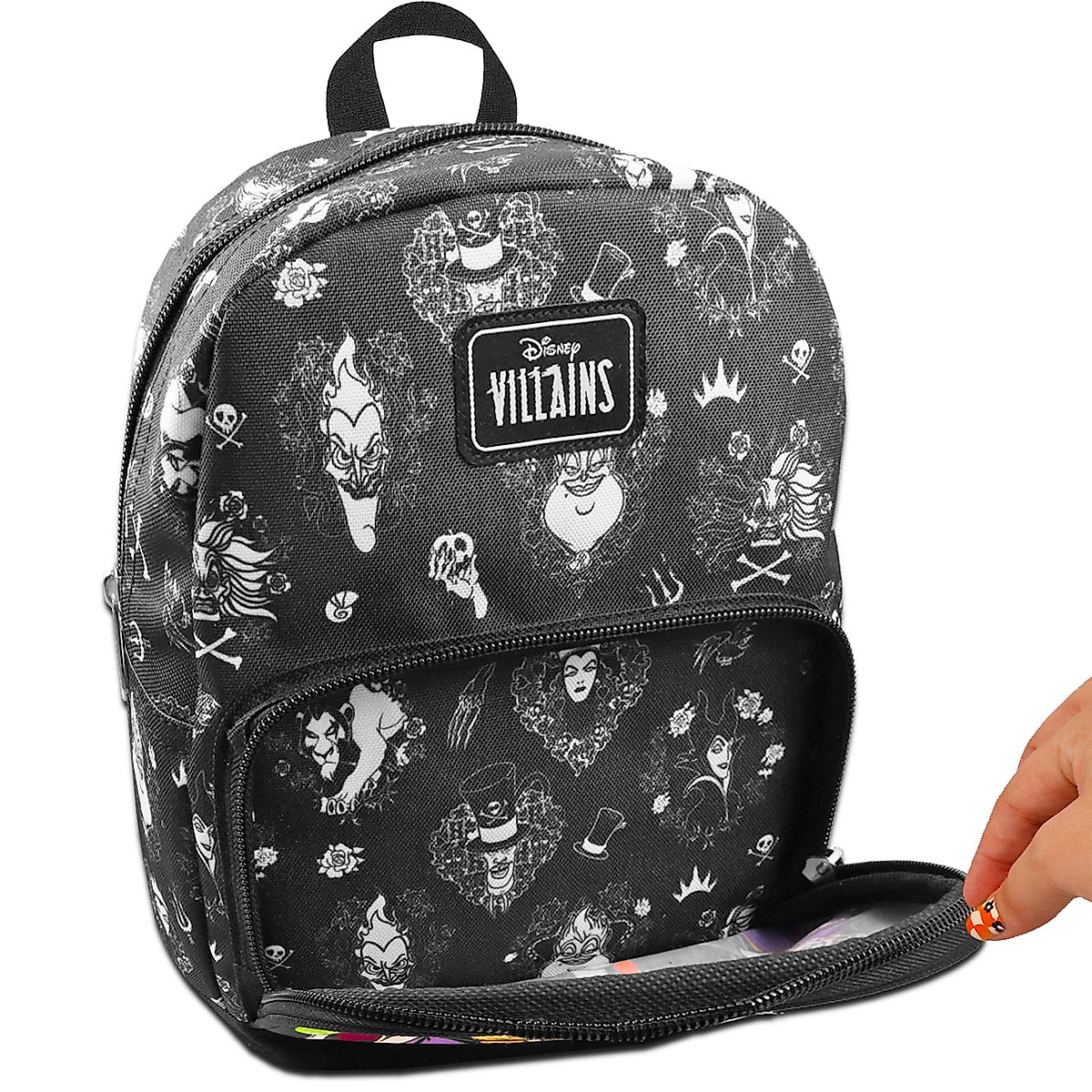 Disney Villains Mini Backpack Set - 10” Canvas Disney Villains Backpack with Front Pocket Plus Bottle | Disney Villains Backpack Bundle
