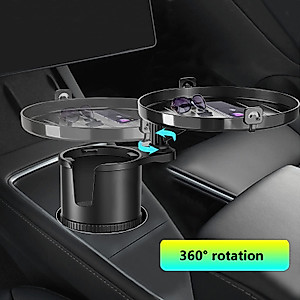 Cup-Holder Tray Drink-Holder Expander for Car - Enjoy Your Meal - Cup Holder Extender with Solid Base for Car - 7.8 inch Car Round Food Detachable Eating Tray Table and Holder for Yeti, standly, etc