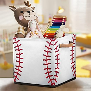 Cube Storage Bins 13 Inch Fabric Storage Basket Baseball Surface Square Storage Bins Collapsible Nursery Storage Bin Organizer Basket Sport Ball Storage Box for Shelves, Closet