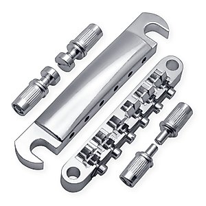 SAPHUE A Set of String Saddle Tune-O-Matic Bridge and Tailpiece with Studs for GB LP Style Electric Guitar (Chrome)