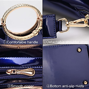 XingChen Glossy Faux Patent Leather Shoulder Handbag Women Evening Party Satchel Flower Pendant Top Handle Tote Purses Wine