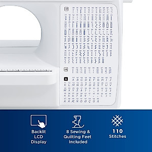 Brother XR9550 Sewing and Quilting Machine, Computerized, 165 Built-in Stitches, LCD Display, Wide Table, 8 Included Presser Feet - White