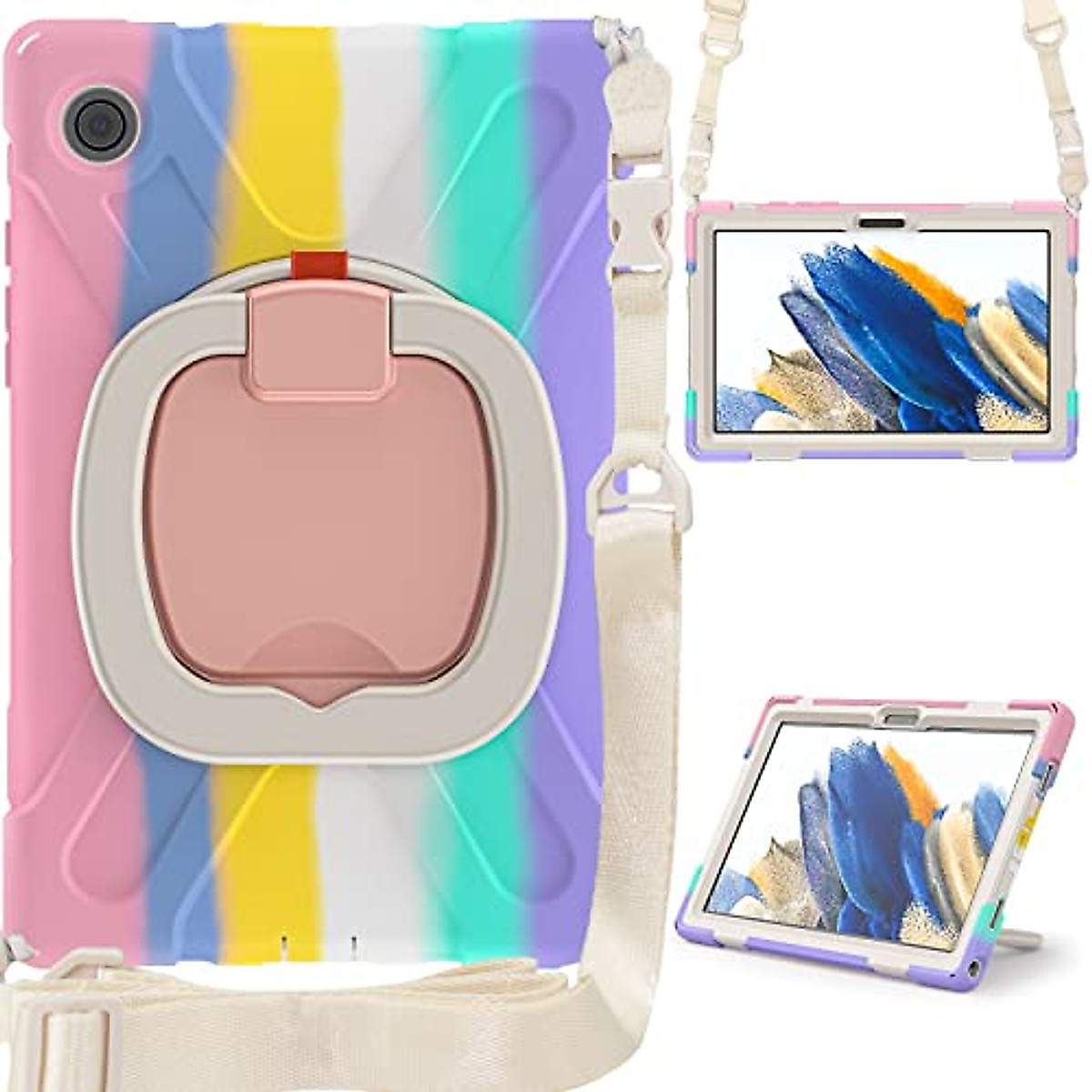 Tablet Case Cover Compatible with Samsung Galaxy Tab A8 10.5 inch 2021 (SM-X200/X205) Shockproof Kids Case,[Kickstand] [Shoulder Strap] 360 Degree Rotating Handle Stand Bracket Heavy Duty Rugged Cover