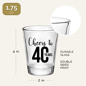 Cheers to 40 Years, 40th Birthday Shot Glasses, 40th Birthday Party Shot Glasses Set of 12 1.75oz Shot Glasses, 40th Birthday Glass Shot Glass, Perfect for Birthday Parties, Birthday Decorations