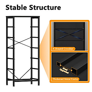 Furnulem Tall Dresser with 6 Drawers,Vertical Bedside End Table & Chest for Bedroom,Black Storage Tower Dorm Nightstand with Fabric Drawer Organizer Unit Furniture in Living Room,Closet,Hallyway