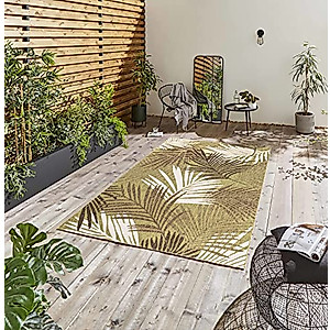 GAD Great American Distributors Yarpeq Premium Tropical Palm Tree Leaves 5x8 Indoor Outdoor Area Rug, Green/Cream, Stain Fade Resistant Rug for Patio, Porch, Lanai, Pool,Kitchen Bedroom