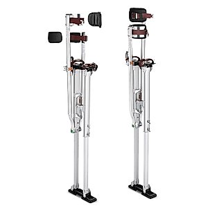 Yescom 50" - 64" Drywall Stilts with Leg Protective Pads 2 Calf Braces Adjustable Aluminum Tool for Painting Taping Silver