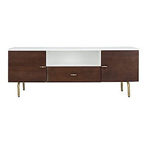 Safavieh Home Genevieve Mid-Century Modern Walnut and White Storage TV Media Stand