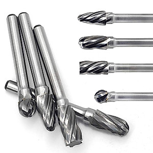 Carbide Burrs Set 4pcs JESTUOUS 1/4 Inch Shank Diameter Aluminum Rotary Files Single Cutting Edge for Die Grinder Drilling Bits Metal Carving Engraving