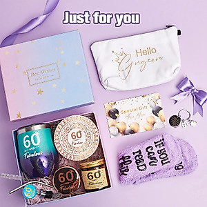 SKYHUG 60th Birthday Gifts for Women, Birthday Gifts Ideas Box forHer Include Mug Gift Cards Socks Straw Candle Bottle Opener Coaster Stopper and Brush - Ideal Birthday Gift Box for Mom (60th)