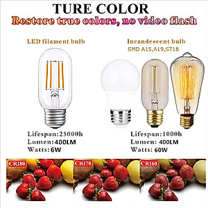 liveMAX LED Tubular Bulb 4W,E26 Clear Edison Bulb,40W Equivalent 400 Lumens, Antique Edison Style LED Filament Light Bulbs,2700K Warm White Non Dimmable Pack of 6