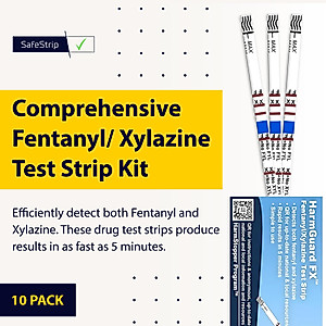 HarmGuard FX - 2-in-1 Fentanyl/Xylazine Test Strip Kit, Easy-to-Use 10-Pack Test Strips with Scoop, Ideal for Facility/Home Medical Drug Tests on Pills, Powder, Liquids & Residue