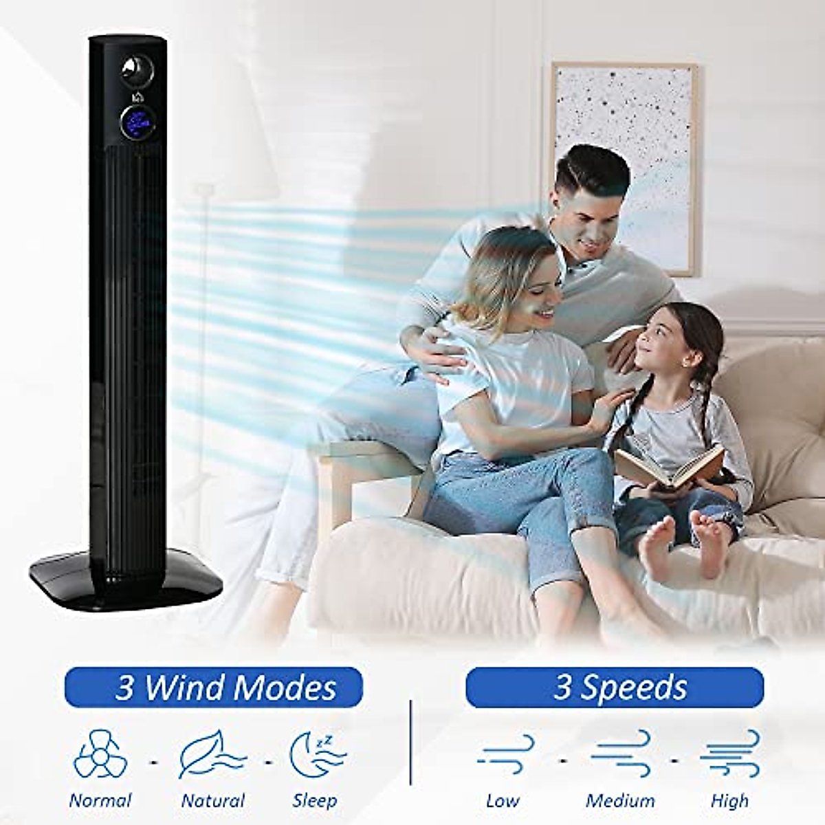 HOMCOM 37.75" Tower Fan for Bedroom Cooling with Aroma Diffuser, 70° Oscillating, 12 Hour Timer, LED Sensor Panel, and Remote Control, Black