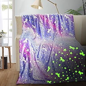 Unicorn Glow in The Dark Blanket, Unicorn Blanket for Girls/Kids, Kids Blankets for Girls, Unicorns Gifts for Girls age 3-12, Toddler Blanket for Kids, Soft Fleece Blanket Throw Birthday Gift 40"x60"