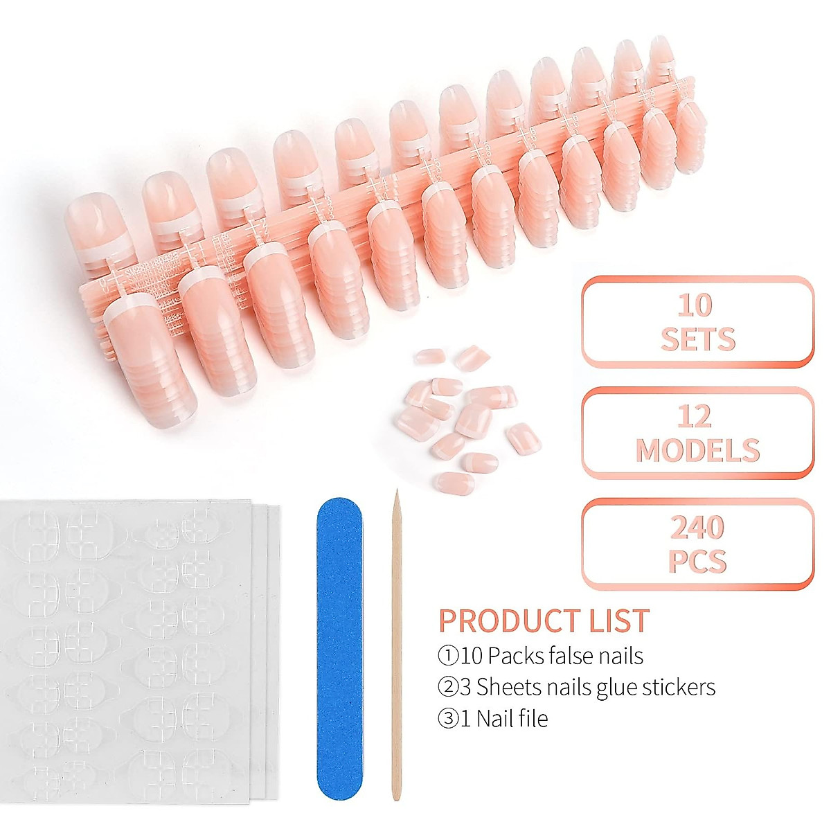 240 Pcs French Press on Nails Natural Short False Nails Solid Color Full Cover Fake Nails Artificial Acrylic Nails for DIY Nail Art Salon Women Girls