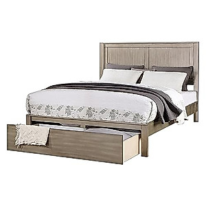 Benjara Kali Platform California King Bed, Panel Design, Storage Drawer, Tan, Light Brown
