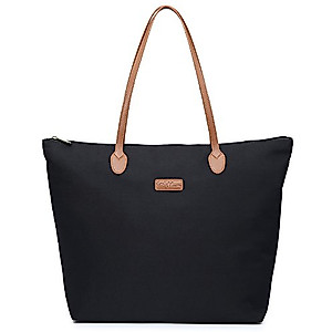NNEE Water Resistant Light Weight Nylon Tote Bag Handbag - Medium Size, Black