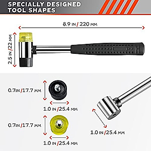 Small Rubber Mallet Hammer Tool - 25mm Non Marring Hammer Tapping Block for Vinyl Plank Flooring Mallet Rubber Hammer Small Hammer for Crafts - Jewelry, Wood Rubber and Nylon Double Faced Soft Mallet