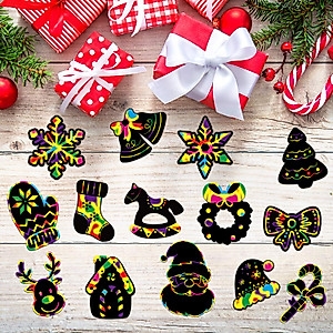 LOKIPA Christmas Scratch Paper Art Set, 80 Pieces Magic Rainbow Scratch Off Cards Ornaments for Kids Christmas