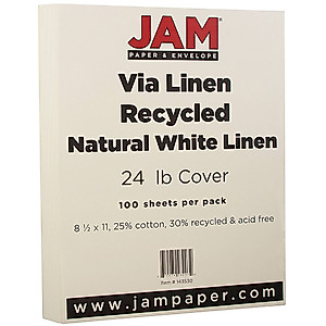 JAM PAPER Strathmore 32lb Paper - 90 gsm - 8.5 x 11 - Natural White Linen - 100 Sheets/Pack