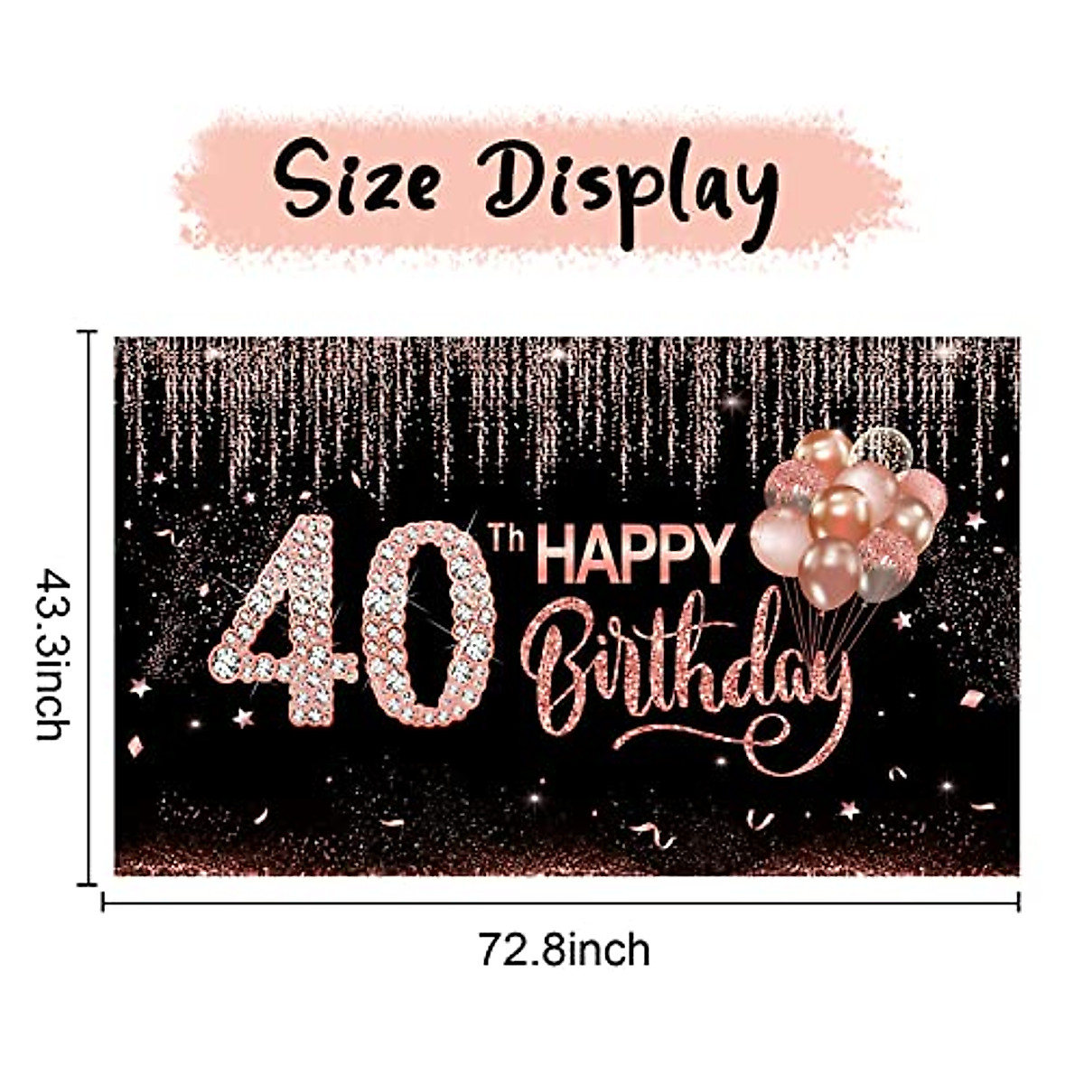 Happy 40th Birthday Banner Decorations for Women, Rose Gold 40 Year Old Birthday Backdrop Sign Party Supplies, Large Happy Forty Birthday Photo Booth Props Background for Outdoor Indoor