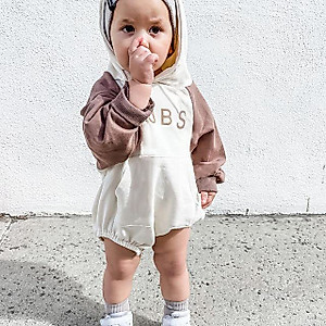 Ayalinggo Baby Sweatshirt Onesie Oversized Romper Crewneck Pullover Hoodie Sweater Infant Boy Girl Fall Winter Outfit (White&Brown BUBS,6-12 Months)
