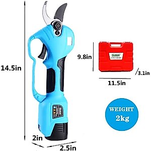 SUCA electric pruning shears Cordless tree pruner branch cutter pruners for gardening with 2pcs 2Ah Lithium Battery Powered 4-7 Working Hours Tree Branch Pruner LCD Display Screen （blue 1.1 inch）