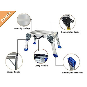 TOPRUNG Folding Step Stool Heavy Duty Lightweight Work Platform, Aluminum 350 lbs Weight Rating Anti-Slip Platform for Household Indoor Work