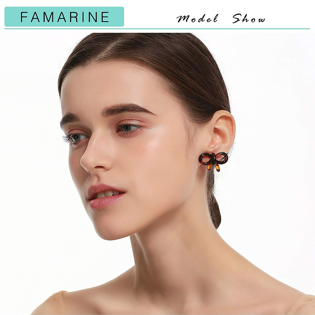 Tortoise Shell Ribbon Bow Tie Stud Earrings Acrylic Resin Lucite for Women Fashion Jewelry