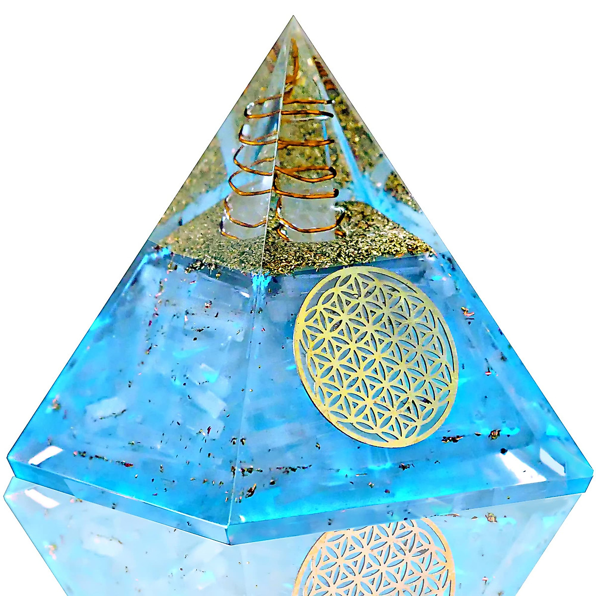 Anaya Agate Selenite Glow Crystal Pyramid – Handmade Selenite Orgone Pyramid for High Frequency Vibration, Powers of Manifestation – White Copper Pyramid Promotes Peace and Calmness