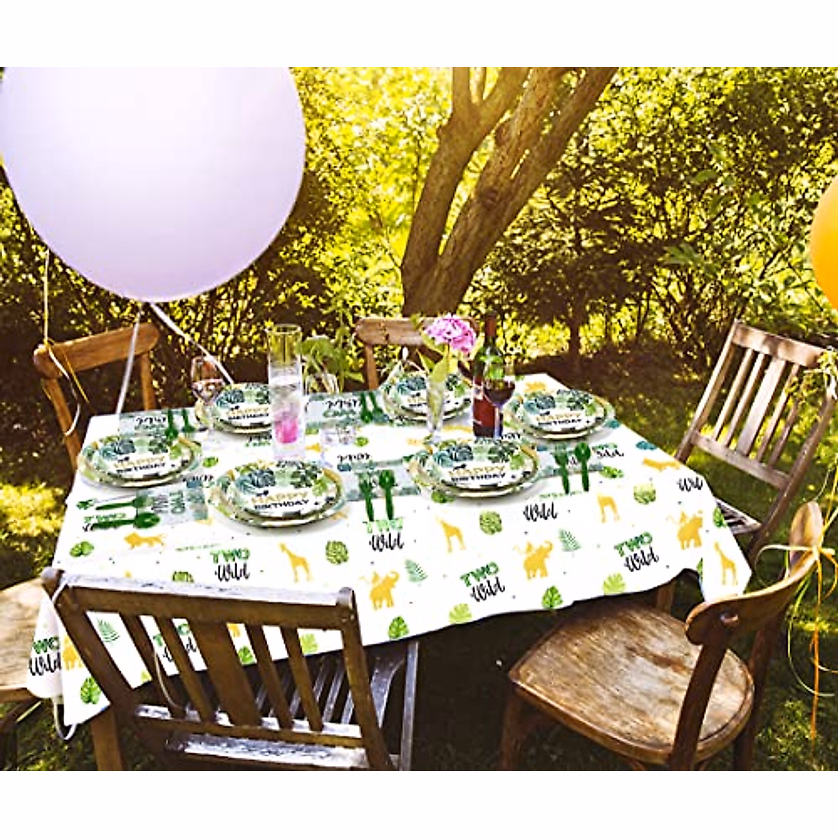 NAIWOXI Two Wild Birthday Decorations Tableware - Safari Birthday Decorations Include Plates, Cups, Napkins, Cutlery, Tablecloth, Straws, Animal Jungle Theme Party Supplies for Boy Girl 2nd Birthday