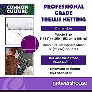 COMMON CULTURE Grow Strong Plant Trellis + Trojan Scissors - 6" Square Soft Mesh Nylon Trellis Netting Bulk Roll - Heavy-Duty Garden Netting for Plants - 5' x 350' - 1 Roll