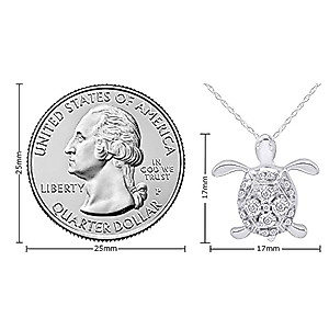 AFFY 0.13 Carat (ctw) Round White Natural Diamond Turtle Pendant Necklace in 14K Gold Over Sterling Silver (white-gold-plated-silver)