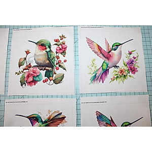 6 Piece 6"x6" Hummingbirds Fabric Panel Squares - Quilting Panel Blocks
