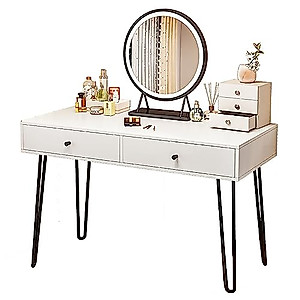 Vanity Desk Set with LED Lighted Mirror, Makeup Vanity Table with Drawers and Comfortable Chair, 3 Lighting Modes Brightness Adjustable for Bedroom, Bathroom