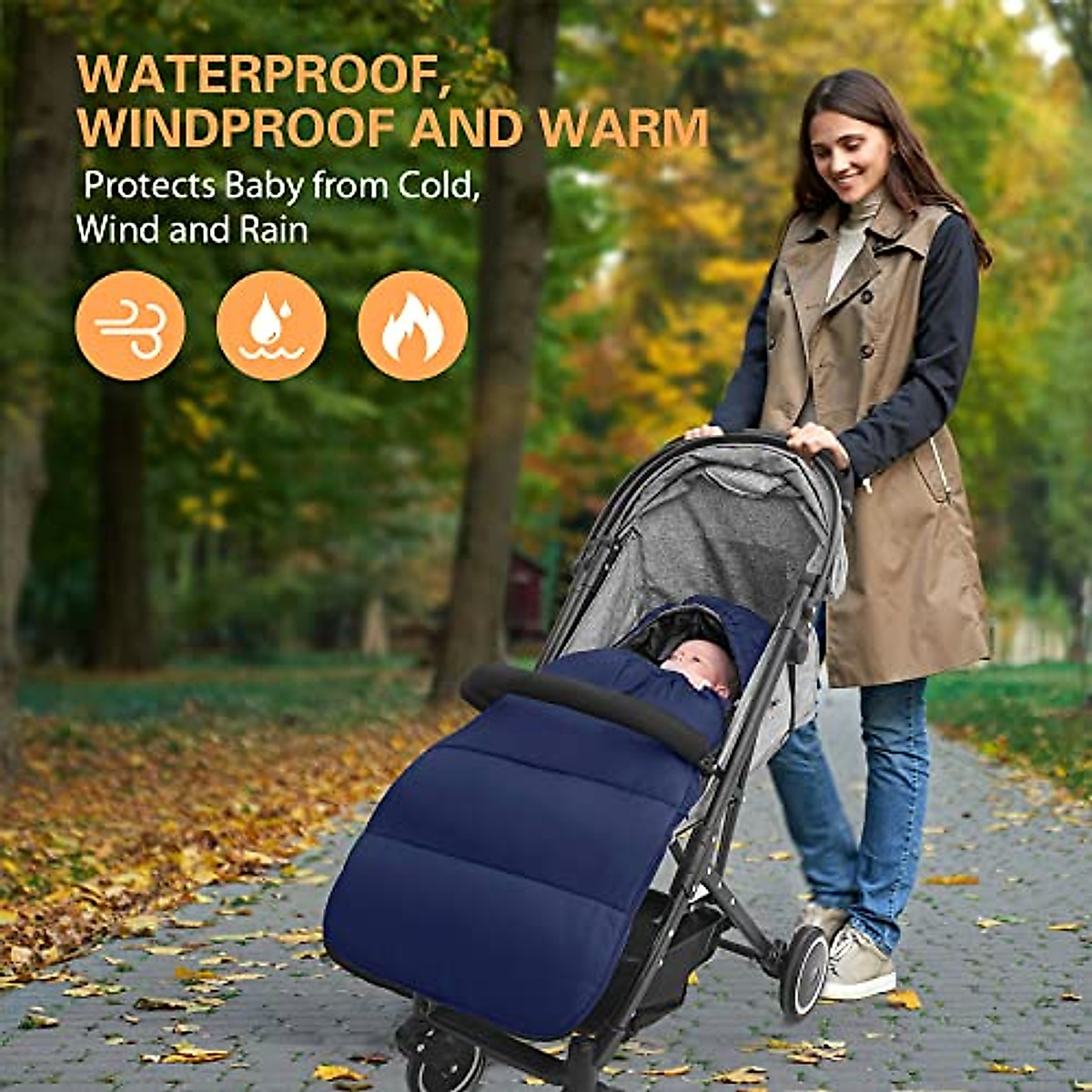 Stroller Bunting Bag for Baby, Infant Bunting Bag Winter Baby Sleeping Bag for Stroller Footmuff Waterproof, Warm Bunting Bag Toddler Sleeping Bag, Outdoor Universal Baby Bunting Bag, Dark Blue