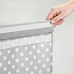 mDesign Large Laundry Hamper Basket with Hinged Lid - Portable and Foldable for Compact Storage - Single Hamper Design for Nursery, Girl's Room, Kid's Playroom - Fun Polka Dot Print - Gray/White Dots