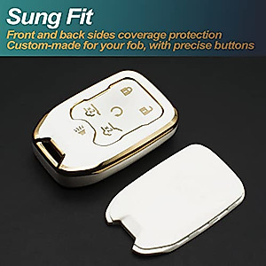 FEYOUN Key Fob Cover Compatible with Chevy Chevrolet Suburban Tahoe GMC Terrain Yukon Yukon XL Smart 6 Buttons TPU Remote Keyless Key Fob Case Protection Shell Accessories, White