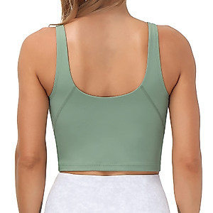 Women’s Longline Sports Bra Wirefree Padded Medium Support Yoga Bras Gym Running Workout Tank Tops (Jasmine Green, Medium, m)