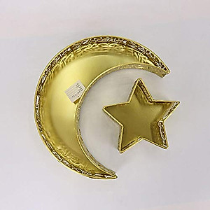 PTYQU 2 PCS Ramadan Kareem Iron Tray Decorations Moon Star Shaped Eid Mubarak Gift Box Dessert Tray Craft Islam Muslim Party Festival Table Decor