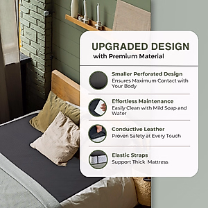 ELECTRAWAVE Grounding Mattress Cover Pad, Queen Size Earth Connected Conductive Carbon Leatherette Grounding Sheets for Better Sleep, Relieve Pain, Reduce Inflamation