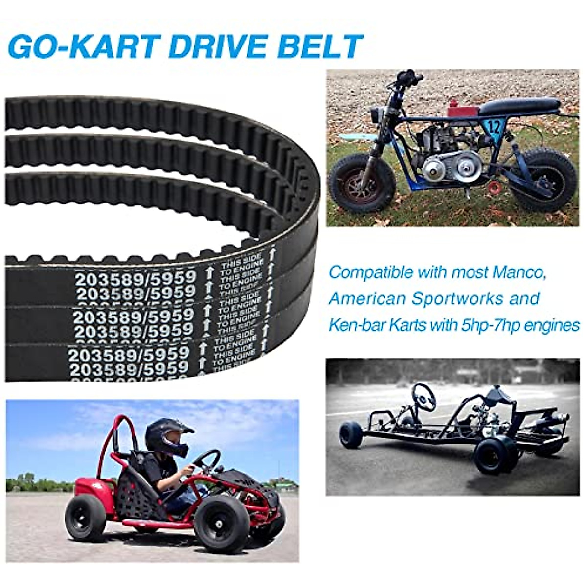 30 Series Go Kart Drive Belt Replaces Manco 5959 / Comet 203589 Go Kart Belt, Torque Vonverter Belt (3Pcs)