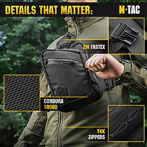 M-Tac Elite Tactical Sling Bag for Men - Crossbody Bag - Concealed Carry Chest Bag - Black Sling Backpack