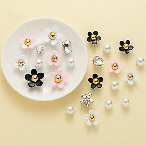 NEVEGE Shoe Charms 24PC, Flower Charms with Crystal Rhinestone & Pearl PVC, Cute Decoration for Girls Shoes