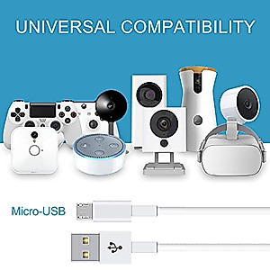 FASTSNAIL 16.4FT Power Extension Cable for WyzeCam/WyzeCam V3/ WyzeCam Pan/Wyze Cam Pan V2/ KasaCam/NestCam Indoor/Yi Cam,USB to Micro USB Charging and Data Sync Cord 2 Pack