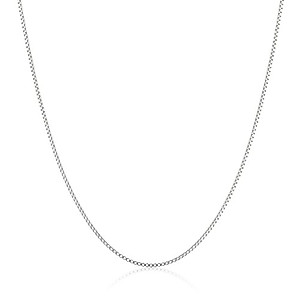 Amazon Collection Sterling Silver Thin 0.8mm Box Chain Necklace 24", Silver